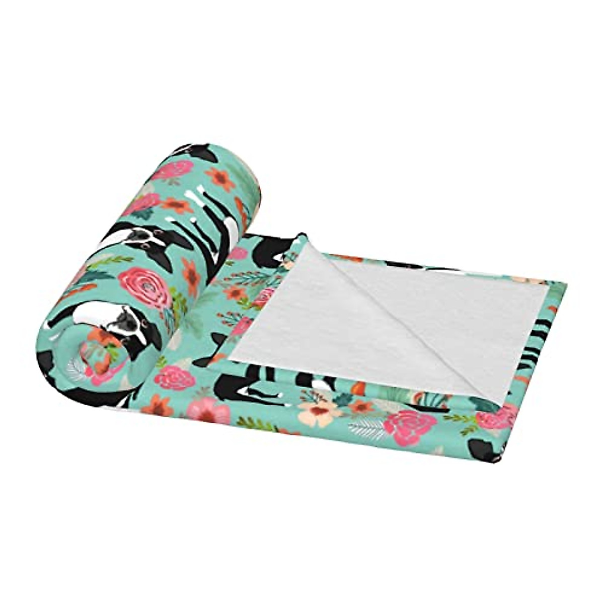 Boston Terrier Vintage Flowers Dog Throw Blanket, Ultra Soft Microplush Bed Blanket, All Season Microfiber Fleece Throw for Bed Chair Sofa Couch Bedroom 60"X50"