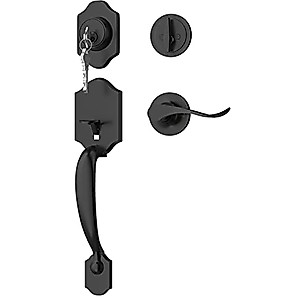 goldenwarm Front Door Handle and Deadbolt Set, Black Front Door Lock Set with Reversible Handle Lever, Classic Front Door Hardware, Single Cylinder Front Door Entry Lock, Front Door Handles and Locks