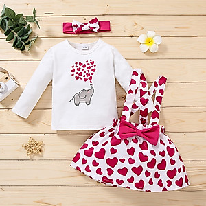 BemeyourBBs 0-5 Years Matching Sister Outfit Toddler Baby Girl Fall Winter Outfit Elephant Print Top Heart Skirt Set Overall Drees（Shirt Top + Skirt,12-18M）