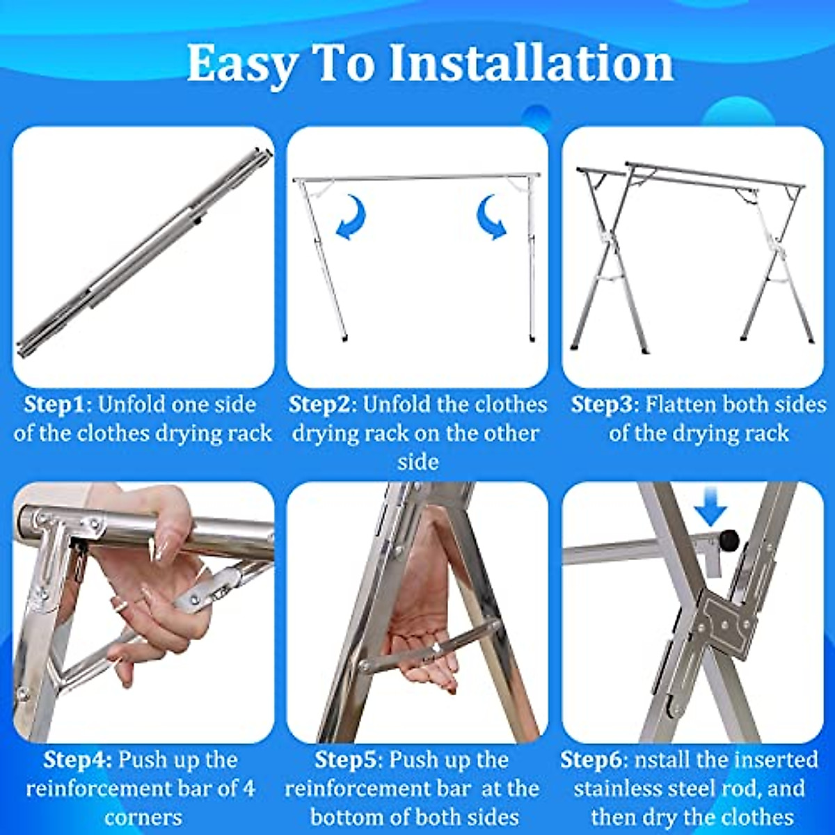 HJWTCQL 95IN Extra Large Clothes Drying Rack Folding Indoor,Drying Rack Clothing, Laundry Hanger Drying Racks,Stainless Steel Clothes Drying Racks Folding Indoor,Foldable Laundry Clothing Drying Rack