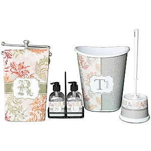 RNK Shops Personalized Initial Damask Waste Basket - Double Sided (White)