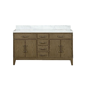 Bell+Modern Harbor 60 in W x 22 in D Grey Oak Double Bath Vanity and Carrara Marble Top