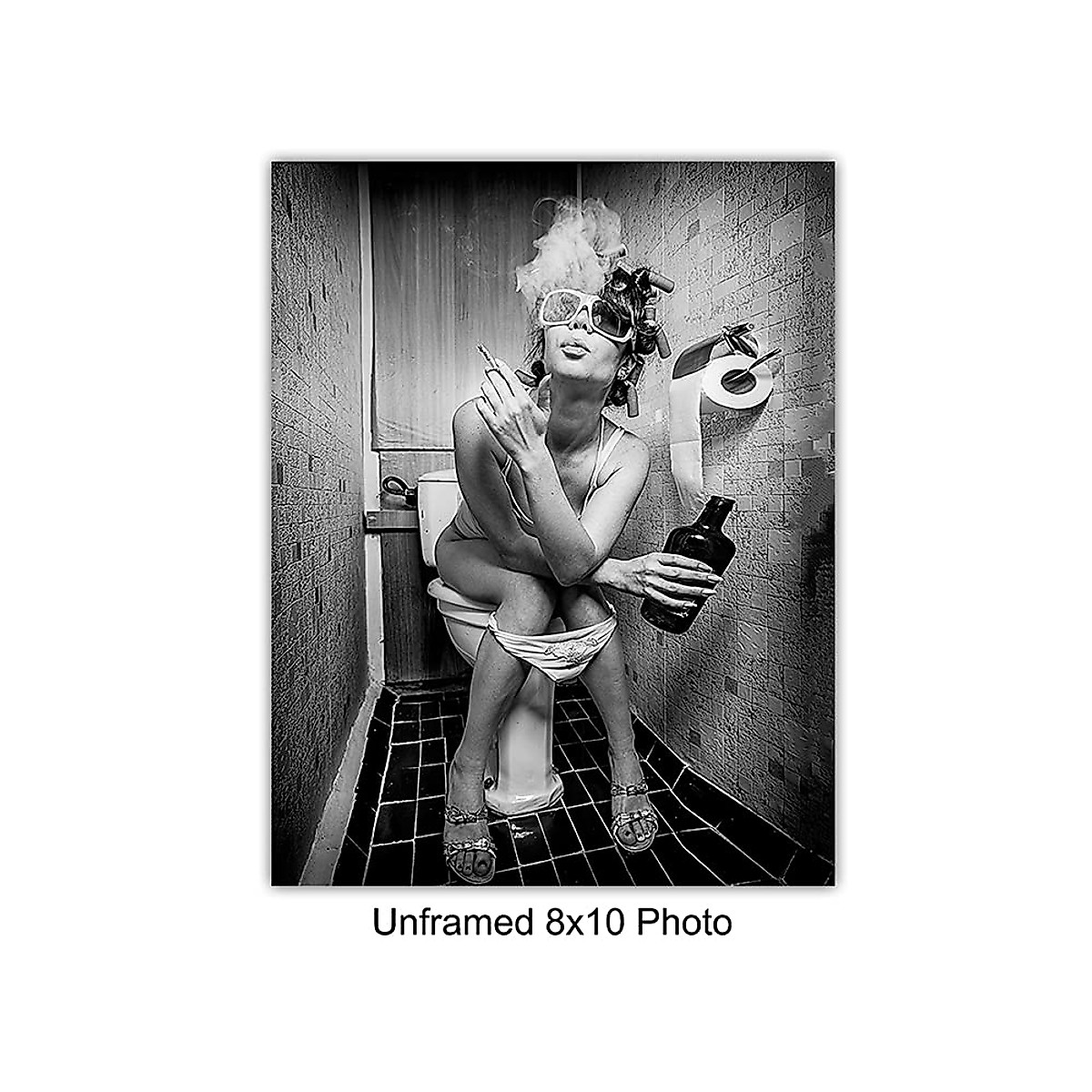 Bathroom Wall Art - Unique Funny Bathroom Decorations - Bathroom Decor - Bar Wall Decor - Guest Bathroom - Restroom Sign - Powder Room - 8x10 Woman Smoking Decor - Alcohol Decor