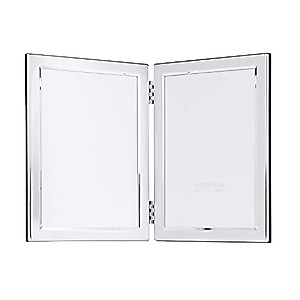 Quality Modern Shiny Silver Plated Contemporary 5" x 7" Double Hinged Picture Frame - Black Velvet Backing and Lacquer Coated