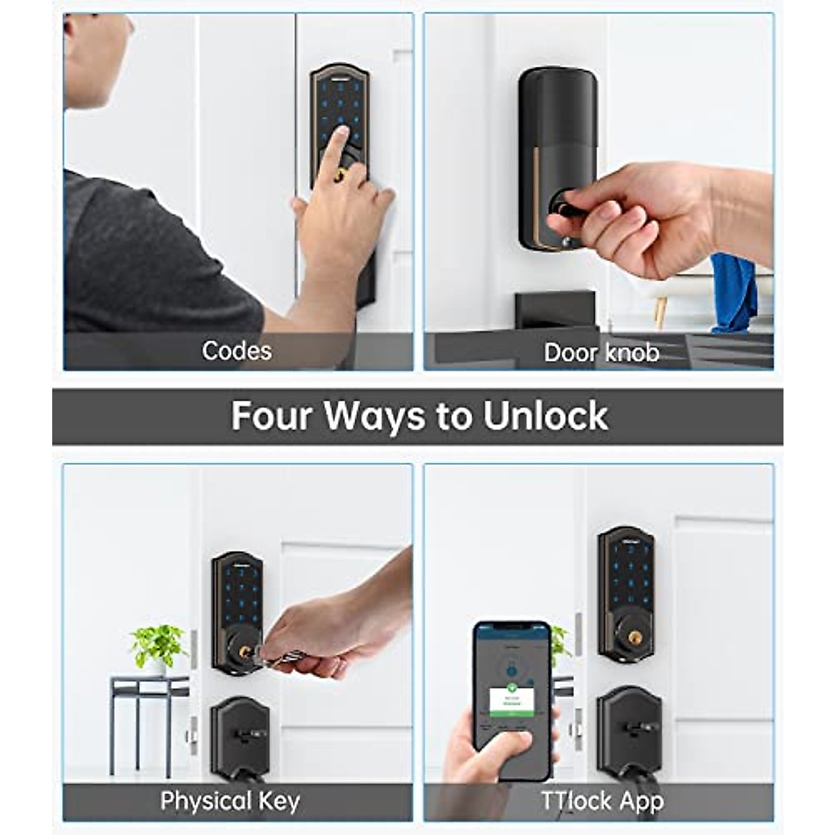 Smart Deadbolt, SMONET Keyless Entry Door Lock with Digital Keypad, Electronic Smart Locks for Front Door Bluetooth Touchscreen Lock Security, Remote Lock with Alexa and Gateway for Residential Home