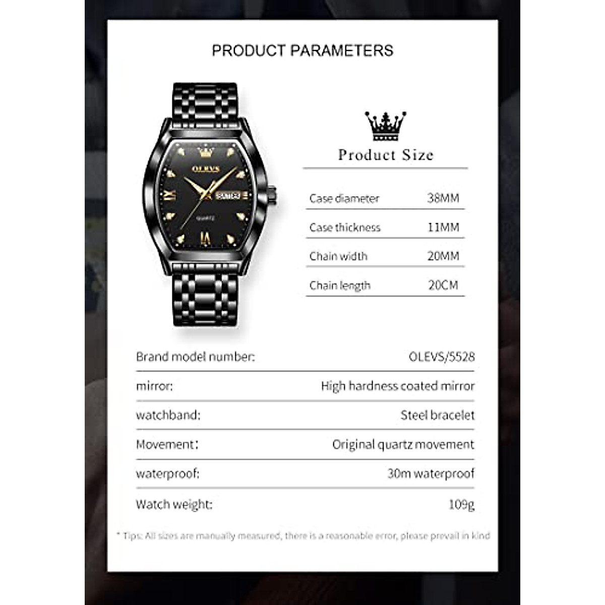 OLEVS Watch for Men Business Dress Diamond Analog Quartz Date Luxury Men Watches Black Casual Stainless Steel Waterproof Luminous Two Tone Man Wrist Watch Square