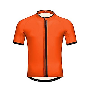 wantdo Men's Cycling Bike Jerseys Short Sleeve Mountain Bike Shirts Quick Dry Bike Clothing Full Zip 3 Rear Pockets Breathable Reflective Orange
