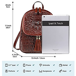 COOLCY Small Crocodile Leather Backpack Purse for Women Designer Ladies Fashion Bag (Dark Brown.)