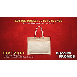 DISCOUNT PROMOS Jute Tote Bags with Cotton Pocket Set of 6, Bulk Pack - Reusable, Great for Picnic, Camping, Beach, Outdoor Activities - Natural