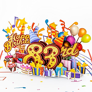 iGifts And Cards Happy 83rd Red Birthday 3D Pop Up Greeting Card – Awesome 83 Birthday Card For Woman, Man, Happy Eighty Three Birthday Gift For Mom, Dad, Wife, Husband Present, 5" X 7"