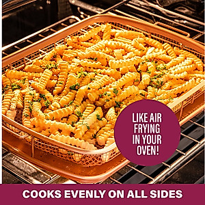 Gotham Steel Air Fryer Tray, 2 Piece Nonstick Copper Crisper Air Fry Basket For Convection Oven, Also Great For Baking & Crispy Foods, Dishwasher Safe – Large, 12.5” x 9”