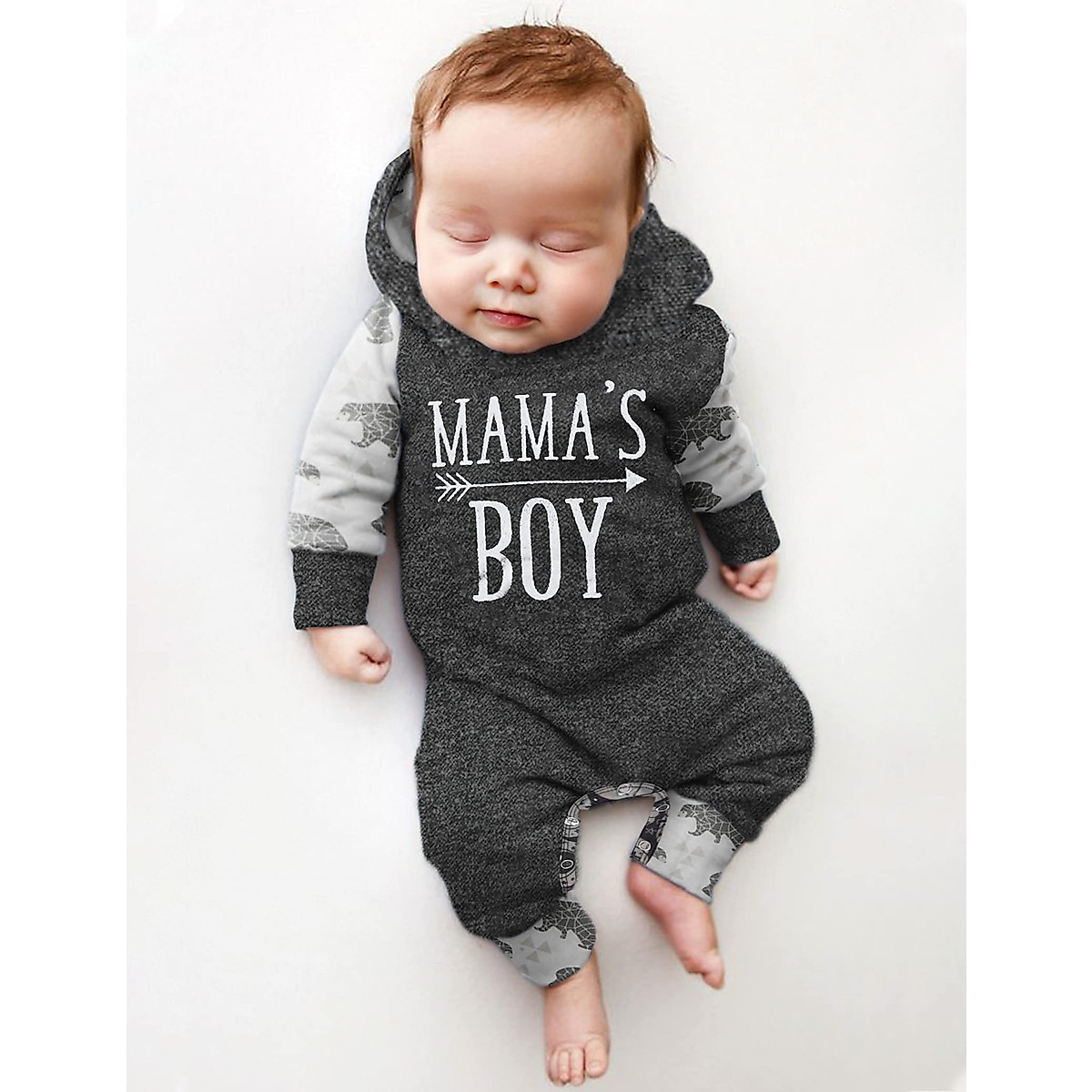 Fommy Baby Boy Clothes 0-3 Months, Baby Clothes Mama's Boy Letter Print Long Sleeve Romper for Baby Boy
