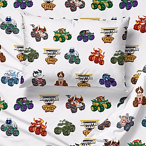 Monster Jam Truckin Pals Toddler Sheet Set - 3 Piece Set Super Soft and Cozy Kid’s Bedding Features Grave Digger & Megalodon - Fade Resistant Microfiber Sheets (Official Monster Jam Product)