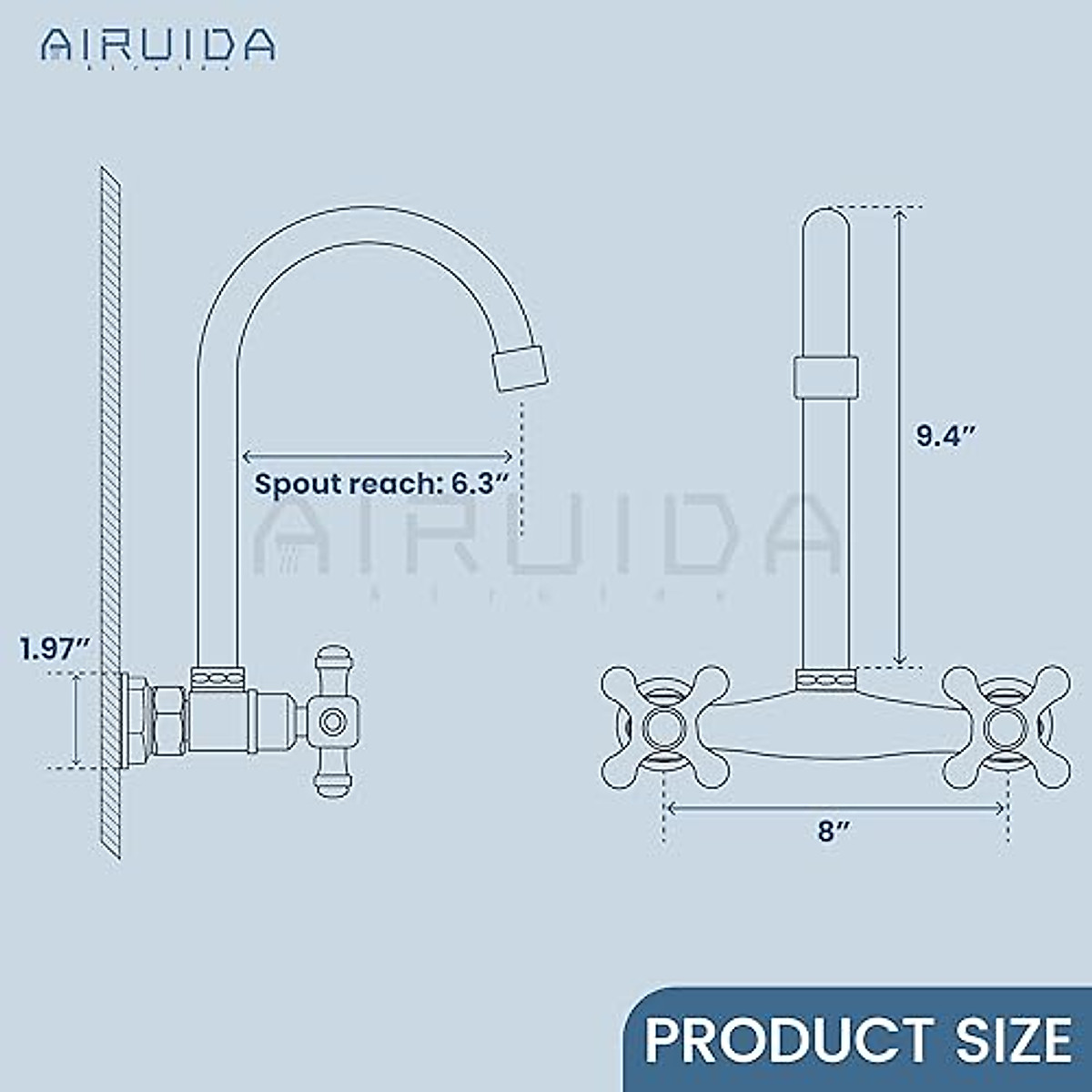 Airuida Antique Brass Wall Mount Kitchen Sink Faucet, Wall Mounted 8 Inches Center Faucet, Wall Mounted Commercial Kitchen Faucet, 360 Degree Swivel Spout Mixer Commercial Tap with Female Thread