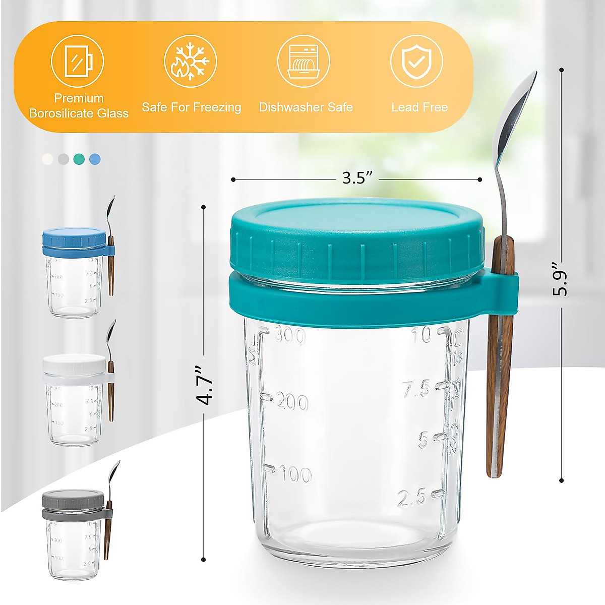 NFFTYUUT 4 Pack Overnight Oats Containers with Lids and Spoons, 12 oz Glass Mason Overnight Oats Jars for Milk, Cereal, Fruit