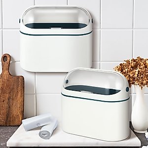 Bokon 2 Pcs Mini Trash Can with Lid Removable Tiny Wall Mounted Trash Can Mini Trash Bin with 4 Roll Thickened Trash Bags Garbage for Desktop Countertop Table Bathroom Office (White)