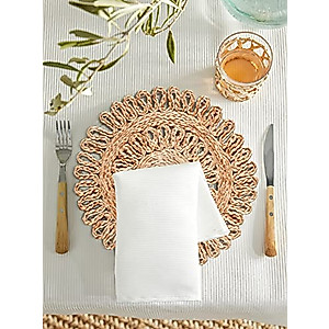 RIANGI 100% Jute Plate Mat Set 4 Reversible Natural 13x13 Inches Table Plate Mat Plate Chargers Rattan - Hand Made by Skilled Artisans - Table Settings for Dining Table Decor