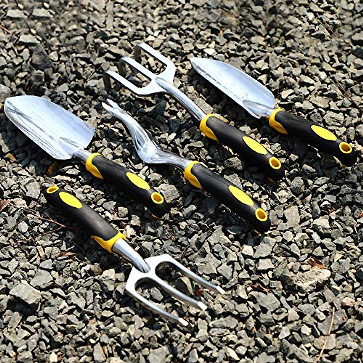 MorTime Set of 5 Garden Tool Set, Aluminum Gardening Work Kit with Soft Rubber Ergonomic Handle Hand Tools Succulent Tool Set Outdoor Gardening Tools