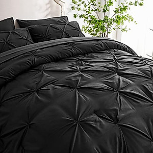 Ubauba Full Comforter Set with Sheets-Pinch Pleating 7 Pieces Bed in a Bag Black Bed Set with Comforters, Sheets, Pillowcases & Shams,Pintuck Bedding Sets,(Black,Full)