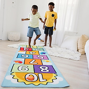 Melissa & Doug Hop & Count Hopscotch Rug (Play Space & Room Decor, Skid-Proof Backing, 27” H x 5.5” W x 5.5” L) - Classic Hopscotch Rug For Kids