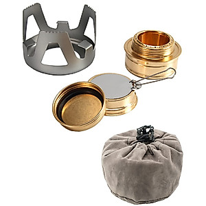 DZRZVD Mini Alcohol Backpacking Stove, Lightweight Brass Spirit Burner with Aluminium Stand for Camping Hiking and Picnic (Gold)
