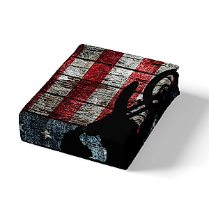 Homewish American Flag Duvet Cover Set Queen Size Boys Dirt Bike Racing Motocross Rider Rustic Farmhouse Wooden Comforter Retro Black Pine Tree Silhouette Quilt 3pcs, 90''x90'', (ZZRS261ZMD-TJ_USq)