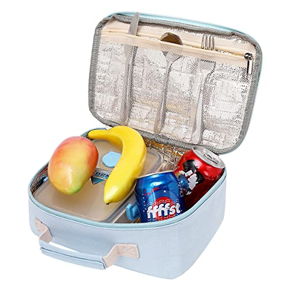 e-youth Women Girls Cute Panda School Backpack with Lunch Box Japanese & Korean Style Canvas Bags (Blue)