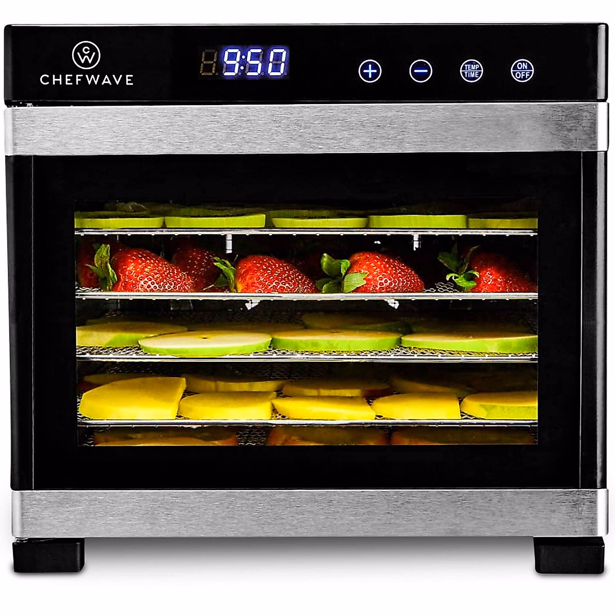 ChefWave Commercial Countertop Electric Food Dehydrator - Digital Temperature Control & Timer, 6 Stainless Steel Trays - for Dried Fruit/Veggie, Meat Beef Jerky, Herbs Dehydrators