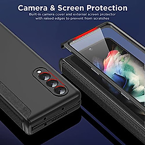 MAKAVO Slim Thin Z Fold 3 Case with Hinge Coverage, Screen Protector, Matte Hard Shockproof Full Body Protection Phone Cover for Samsung Galaxy Z Fold 3 5G (Black)