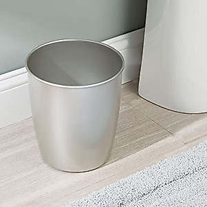 mDesign Small Steel Round Trash Can Bucket - 1.5 Gallon Wastebasket, Garbage Container Bin for Bathroom, Powder Room, Bedroom, Kitchen, Home Office - Hamill Collection - 2 Pack - Satin