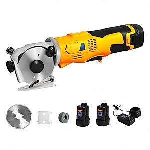 MXBAOHENG Electric Fabric Scissors Cordless Round Knife Cutting Machine Portable Rotary Cutter for Fabric Leather Carpet (2 Batteries)