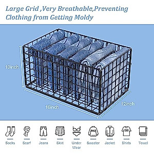 Retreat & Renew 2 Pack Metal Wardrobe Clothes Organizer,Drawer Organizers for Clothing,Closet Separation Storage Box for Underwear, Tops,Shirts,Jeans, Adjustable & Removable Dividers,Sturdy, (Black)