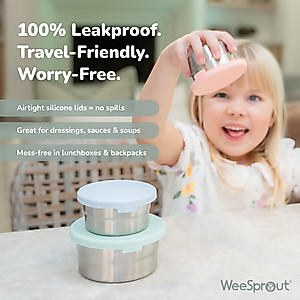 WeeSprout 18/8 Stainless Steel Food Storage Containers - Set of 3 Metal Food Storage Containers (150 ml, 200 ml, 400 ml), Leakproof Silicone Lids, Easy to Open, Durable, for Snacks, Lunches, Sauces