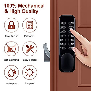 Keyless Entry Door Locks with Keypads Deadbolt, Mechanical Combination Latch Door Lock with Handle, Waterproof Keyless Sliding Door Lock, Digital Code Gate Front Door Lock Set with Door Knob (Black)