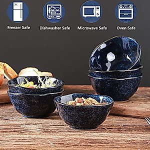 vicrays Ceramic Small Dessert Bowls Set - 10 oz, Set of 6, Microwave, Oven and Dishwasher Safe, for Rice, Ice Cream, Soup, Snacks, Cereal, Side Dishes, Kitchen Bowls Set (Starry Blue)