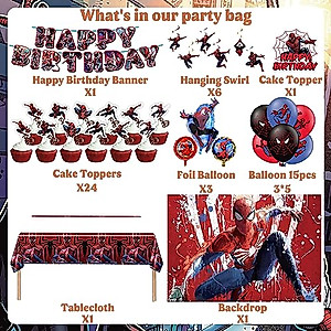 Spider Birthday Party Supplies for Kids, Spider Birthday Party Decorations Include Backdrop, Birthday Banner, Foil Balloons, Cupcake Toppers, Tablecloth for Spider Theme Party