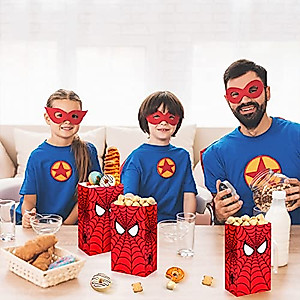 30 Pieces Spider Party Treat Bags Spider Theme Birthday Party Hero Web Printed Kraft Paper Goodie Bags Candy Bags for Theme Birthday Party Decorations and Supplies