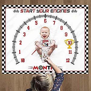 Eunikroko Race Car Baby Monthly Milestone Blanket Sports Nursery Blanket 1 to 12 Months Photography Backdrop Prop for Newborn Baby Boy Soft Plush Fleece
