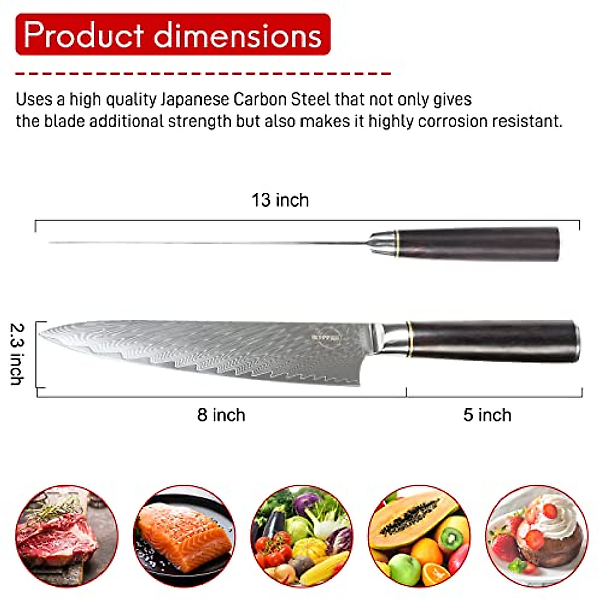 IKYPPAH Damascus Chef Knife 8 Inch, Japanese Aus10 Steel and Ebony handle,in Gift Box