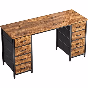 Huuger 47 Inch Computer Desk with 8 Drawers, Office Desk Work Desk for Home Office, Study, Gaming Desk with Fabric Drawers, Large Storage, Rustic Brown