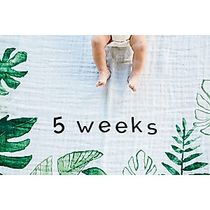 Little Unicorn Keepsake Monthly Milestone Photo Blanket – 47” x 46” – Milestone Cards Included - 100% Cotton Muslin – Machine Washable – Playful Designs - for Boys & Girls (Tropical Leaf)