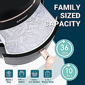 EUHOMY 36Lbs/Day Clear Ice Makers Countertop, 10 Crystal Clear Ready in 8 Mins, 2 Sizes Ice, Auto-Cleaning, Ice Cube Maker with Basket and Scoop, for Home/Kitchen/Camping/RV. (Black)