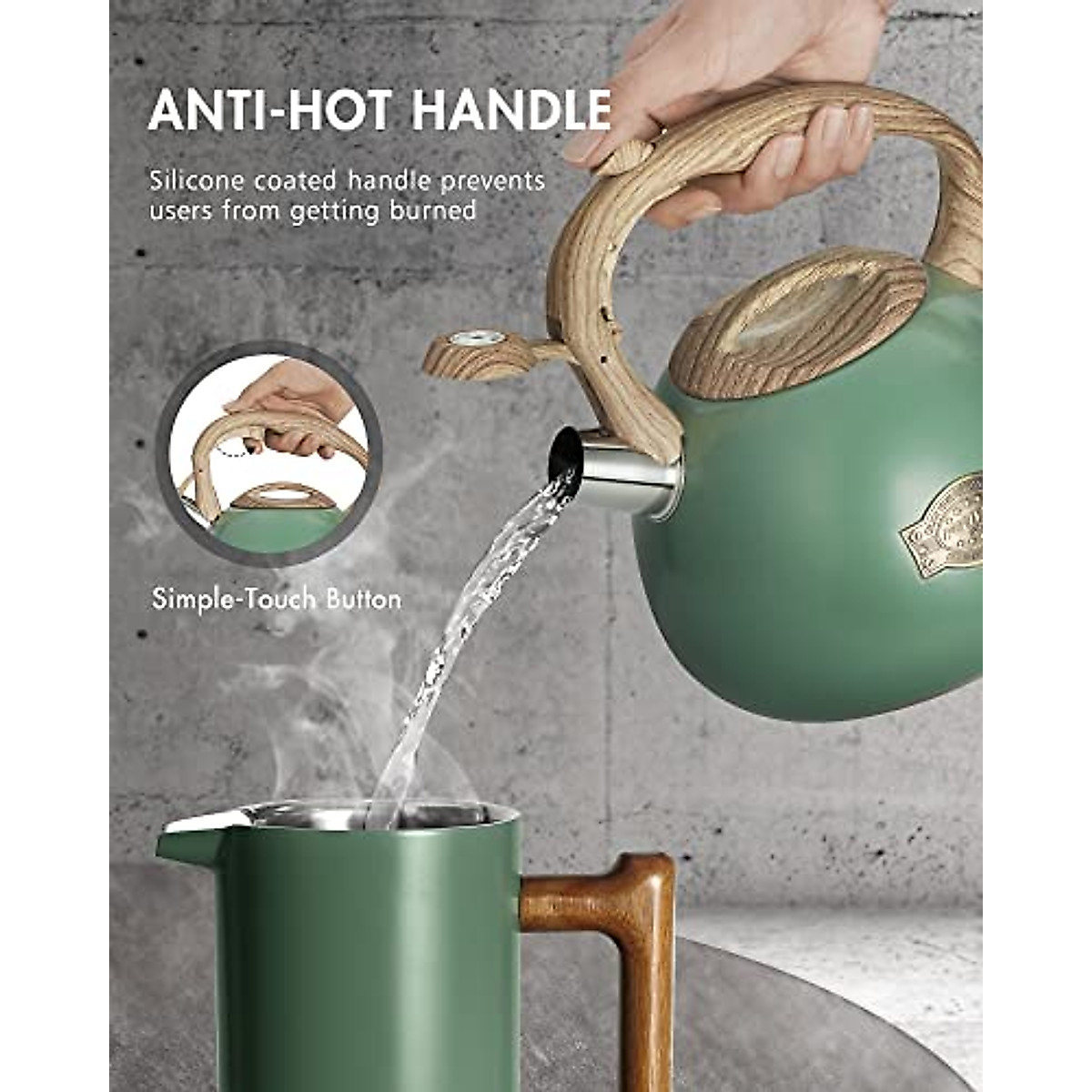 POLIVIAR Tea Kettle, 2.7 Quart Stovetop Tea Kettle, Audible Whistling Teapot, Food Grade Stainless Steel for Anti-Rust, Anti Hot Handle, Suitable for All Heat Sources (JX2022-MN30)