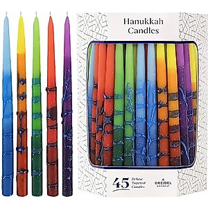 The Dreidel Company Dripless Hanukkah Candles, Multicolored Striped Deluxe Tapered Decorations, Chanukkah Menorah Candles for All 8 Nights of Chanukah (Single-Pack)