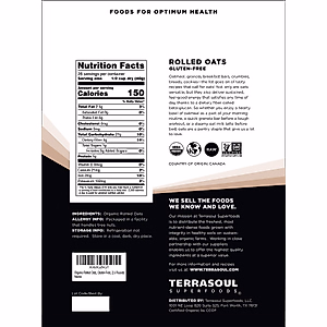 Terrasoul Superfoods Organic Rolled Oats, 5 lbs - Gluten-Free | Old-Fashioned | Whole Grain