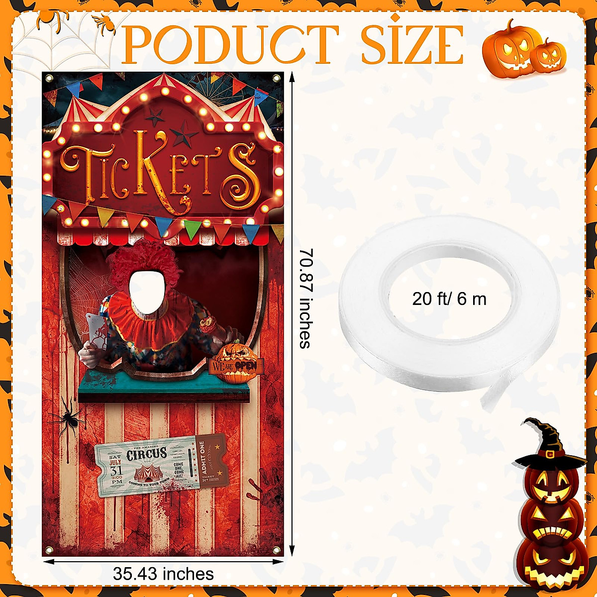 Lenwen Halloween Carnival Circus Theme Party Decorations Halloween Carnival Photo Door Banner Ticket Booth Backdrop Props Carnival Photo Games Booth Props Carnival Photo Backdrop for Halloween Supply