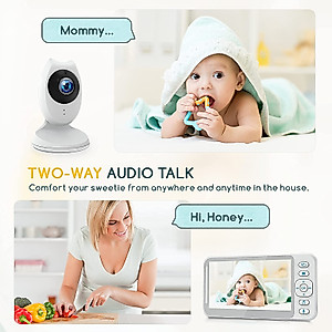 Topiacam Baby Monitor with Camera and Audio, Video Baby Monitor 4.3 inch LCD Split Screen, Two-Way Talk, Night Vision, 8 Lullabies, Temperature Monitor and Long Last Battery, White (BM40)