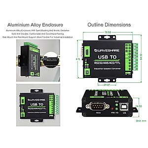 USB to RS232/485/422/TTL Converter Adopt Original FT232RNL Chip, Industrial Isolated USB Converter with Multiple Protection, Support Multi Communication Interface Conversion and Multi System