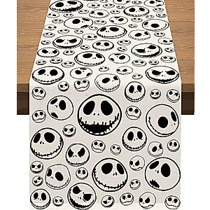 Vohado Nightmare Before Christmas Table Runner Jack Skellington Birthday Party Decorations Halloween Sugar Dining Room Home Kitchen Decor (White, 13" x 90")