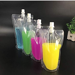 50 beverage bags, transparent smoothie bag container, heavy-duty hand-held leak-proof and sealable beverage bag, 8.4oz for frozen juice beverage bottles, a plastic funnel (250ml)